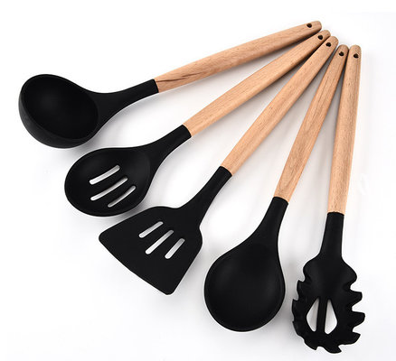 Silicone wooden kitchen utensils 5 pcs/set non-stick cooking pan/pot