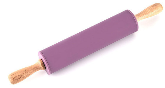 Silicone rolling pin with solid wooden bar non stick baking utensil