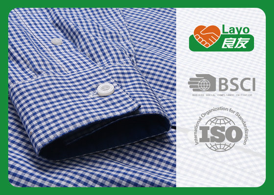 Fast Drying Blue Checkered Shirt Fashion Design 100% Polyester 