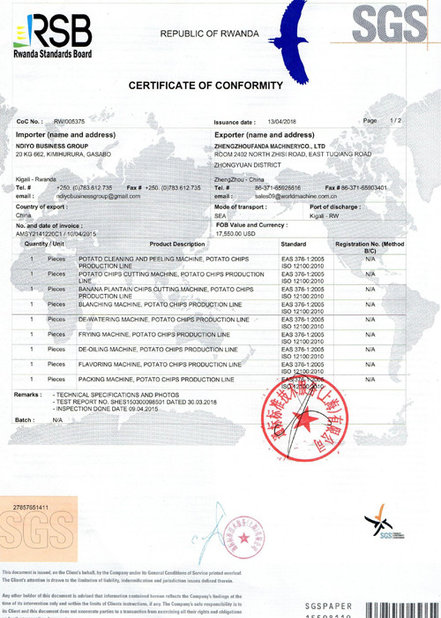 China Zhengzhou Fanda Machinery Co., Ltd. certification