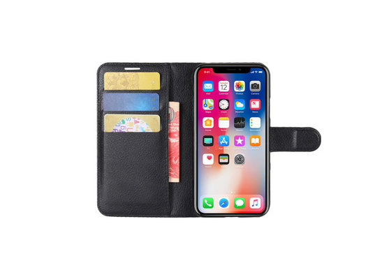 Dark Black IPhone X Phone Case Logo Printing With Credit Cards Pockets