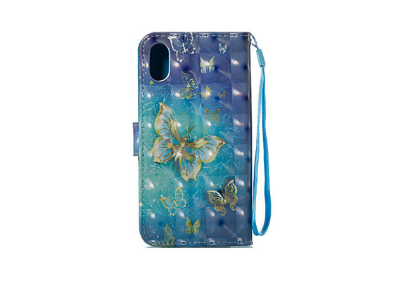 Starry Blue Butterfly Pu Leather Phone Case With Card Pocket Customized Packaging