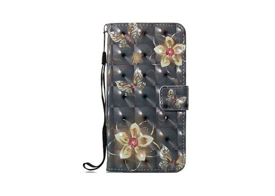 White Flowers Protective Pu Leather Phone Case Smooth Surface Mixed Color