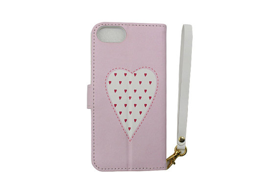 Pink Heart Shapes Apple Phone Wallet Case , Custom Apple Iphone 6s Plus Phone Case