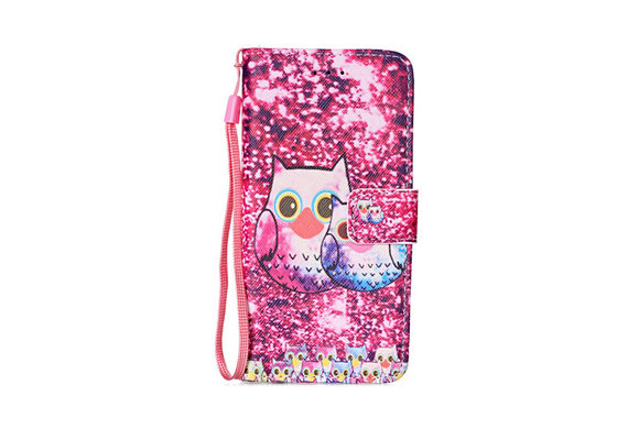 Pink Owl Water Resistant Iphone Case Flip Type Pu Material Fashion Design