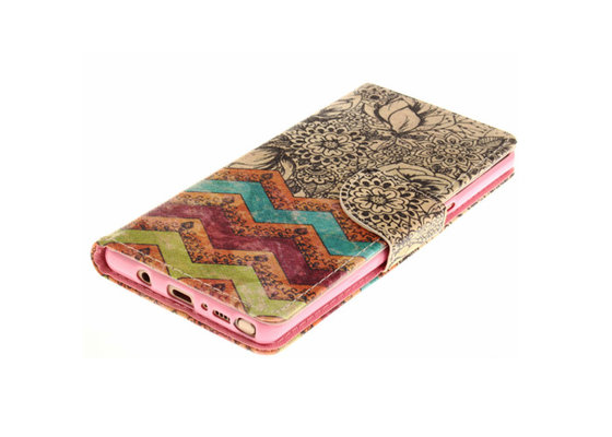 Tpu Leather Phone Case With Card Holder , Ethnic Flavor Leather Flip Cell Phone Cases