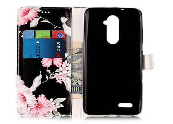 Scratch Resistance Pu Leather TPU Phone Case Black Color With Flower Printing For Iphone