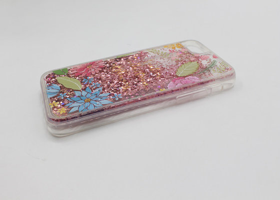 Glitter PC / TPU Mobile Phone Back Cover With Flower / Leaf UV Printing Decoration