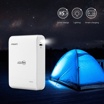 PISEN LED Flashlight CE FCC RoHS Mobile Universal Power Bank 10000mAh Portable Charger