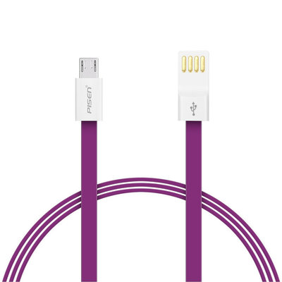 PISEN 0.8m 2.6ft Multicolor Fast Charging 2 in 1 Flat Micro USB Cable for Android