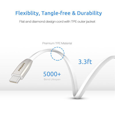 PISEN 1m 3.28ft Durable Multicolor Double Sides Workable Fast Charging Flat Zinc Alloy USB Type-C Cable