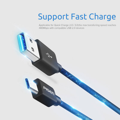 PISEN 1m 3.28ft 2 in 1 Fast Charging Micro USB Cable for Samsung Nokia Motorola