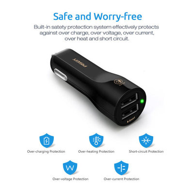 PISEN Mobile Phone Universal Smart Wireless 5V 1A 2A Dual USB Car Charger CE FCC Certification