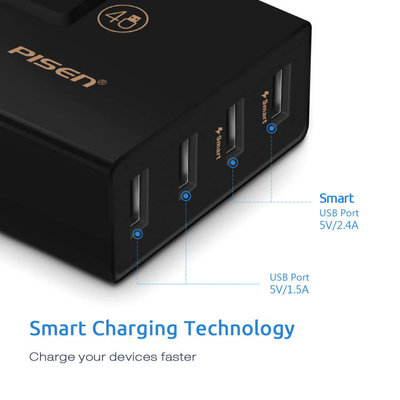 PISEN NEW 2017 Mobile Phone Portable 5V 1.5A 2.4A US 4 Port USB Wall Charger