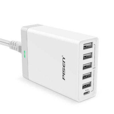 PISEN NEW 2017 Mobile Phone Portable 40W 5V 2.4A 3A US Type C 5 Port USB Charger