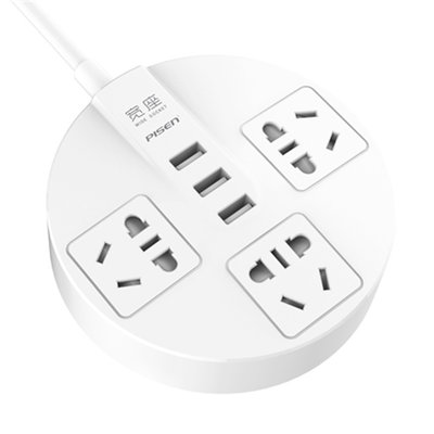 PISEN 1.8m 6ft Cable Euro Plug Wide Socket 3 Outles Power Strip With 1A 2.4A 2.4A 3 USB Charger RoHS Certification