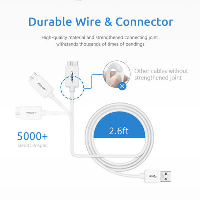 PISEN High Quality Durable 0.8m 1.5m Fast Charging USB 3.0 Cable for Samsung Galaxy Mobile Phone
