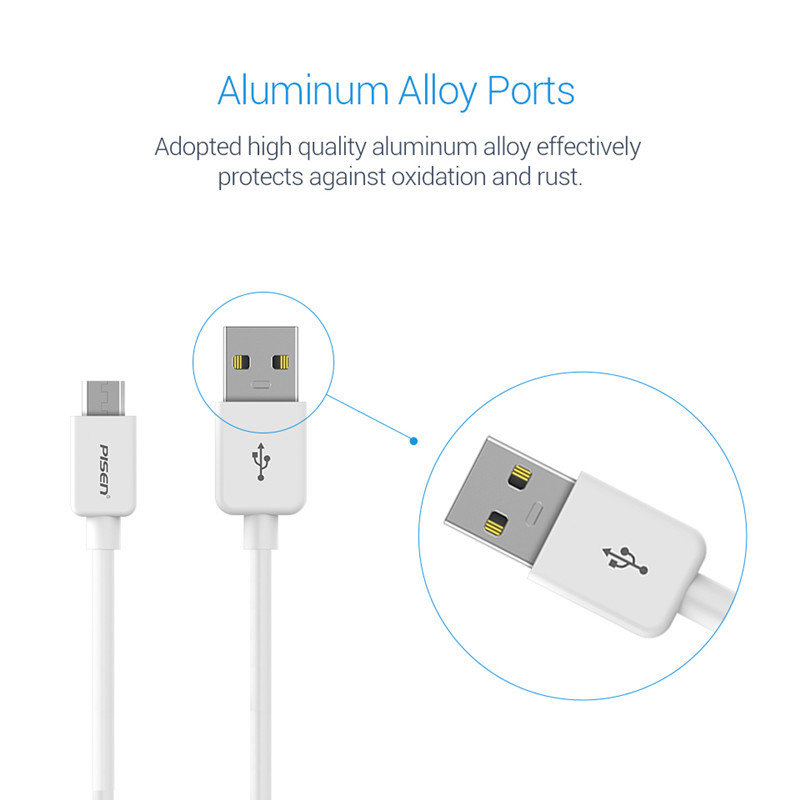 PISEN 0.8m 1m 1.5m 3m 2 in 1 Micro USB Data Cable for Android