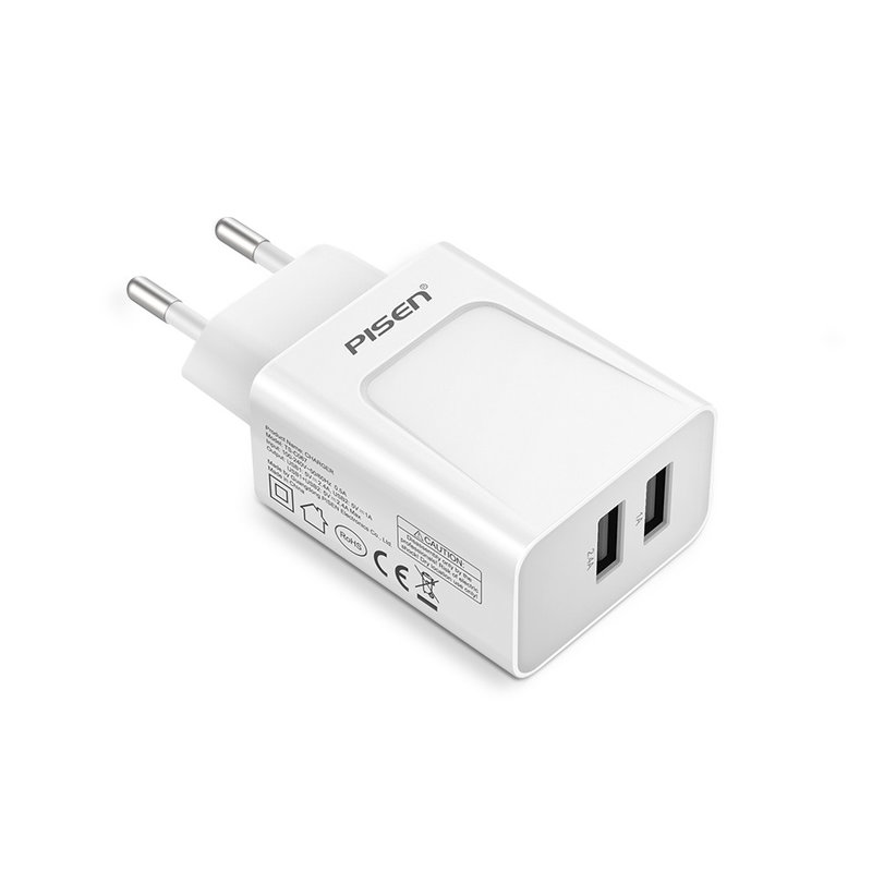 PISEN CB CE Certification 5V 2.4A Mobile Phone Portable EU Dual USB Wall Charger