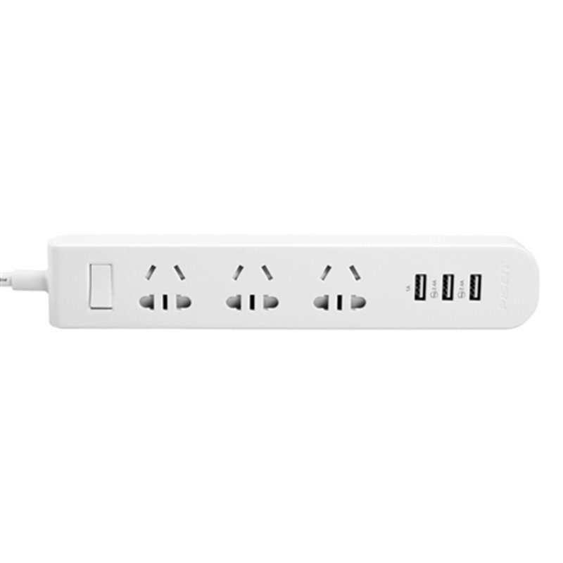 PISEN 1.8m 6ft Cable Fast Charging 3 Outles Power Strip With 1A 2.4A 2.4A 3 USB Output