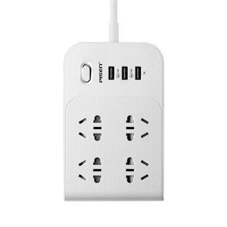 PISEN 1.8m 6ft Cable One Switch Child Protection Pasteable Euro Plug 4 Outles Smart Power Strip With 1A 2.4A 2.4A USB Ch
