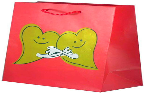 Promotional Holiday Kraft Paper Shopping Bags Red with String Handle Offset Printing