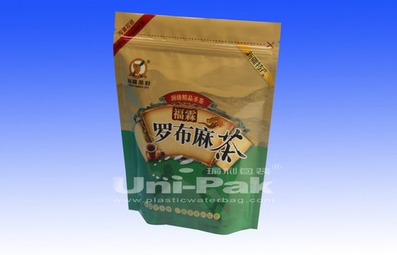Reclosable Tea Packaging standing pouch with Zip Lock , Bottom gusset