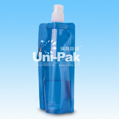 Reusable Stand Up Plastic Water Bag For Travel BPA Free With Convenient Carabiner
