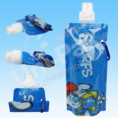 Reusable Stand Up Plastic Water Bag For Travel BPA Free With Convenient Carabiner