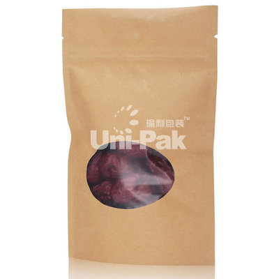 Customize Standing Up Brown Kraft Paper Snack Food Packaging Bag With Windows