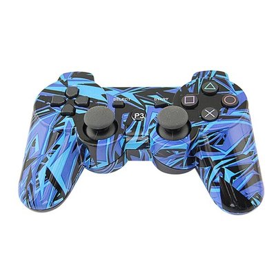 Charging Ps3 Joystick Wireless , Gamepad Ps3 Controller Blue Graffiti Bluetooth Tech