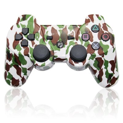 Dual Vibration Bluetooth Playstation 3 Controller Green Brown Camouflage Color