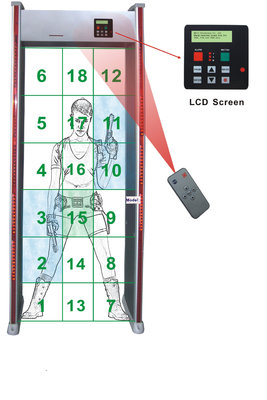 LCD Screen 18 detecting zones Digital door frame metal detector / walkthrough metal detector