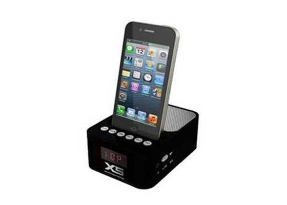iPhone Black Wireless Cell Phone Speakers , Charging Stereo FM Clock Radio Speaker