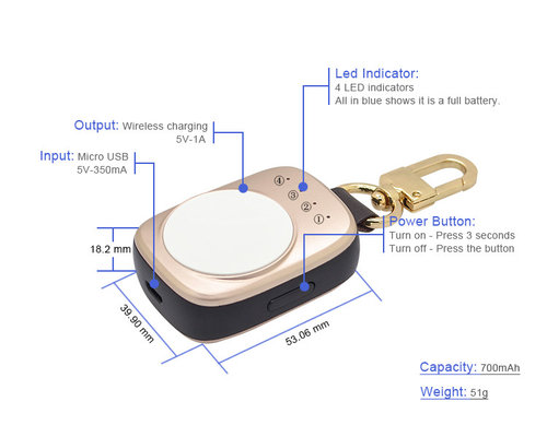 Micro USB Keychain Apple Watch Power Bank 700 MAh Capacity MFi Certified