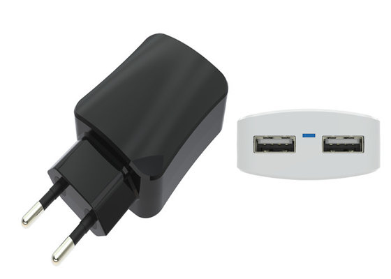 5V Black / White Double USB Wall Charger , EU Plug Wall USB Charger