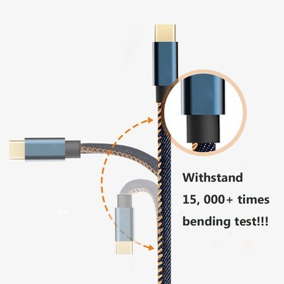 Denim Fabric Braided USB Type C Cable Custom Length Aluminum Connector