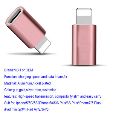 Aluminum 8 Pin Apple Lightning To Micro USB Adapter IPhone7 IPad Air Rose