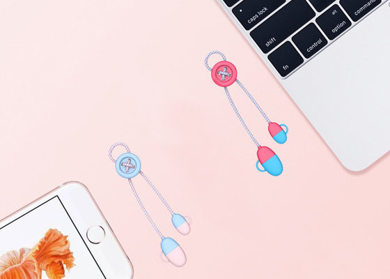Pink / Light Blue 30cm DIY Charging MFI Lightning Cable With Cartoon Button
