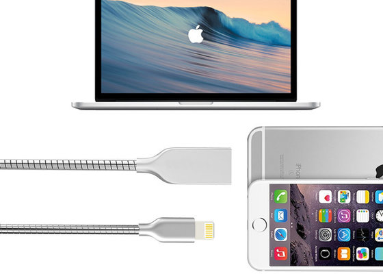 Stainless Steel Spring MFI Lightning Cable for iPhone / iPad / iPod