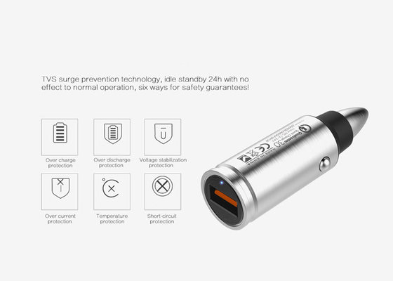 Single Port Auto Usb Charger 3.6~6.5V 3A / 9V 2A / 12V 1.5A 18W Bullet Shaped