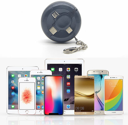 1M Length Portable MFI Lightning Cable , Retractable Iphone Cable With Keychain