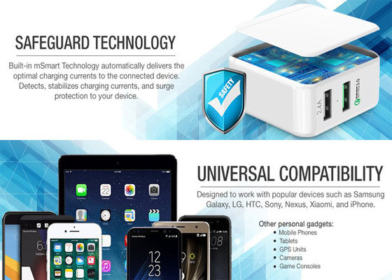 Small size 2 USB Ports Quick Mobile Phone Charger QC3.0 12 months Warranty