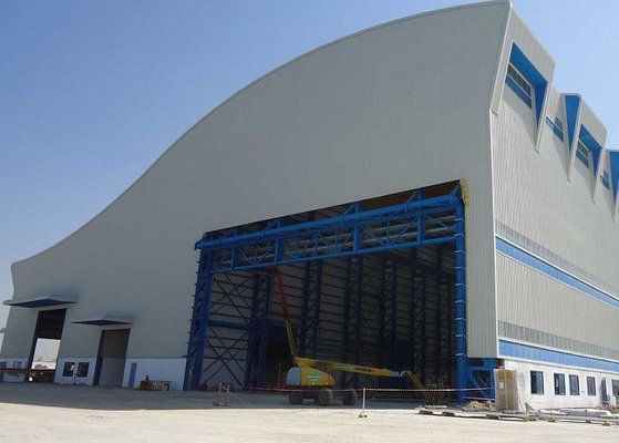 Pre Manufactured Curved Metal Frame Buildings Steel Structure Hangar Labor Saving