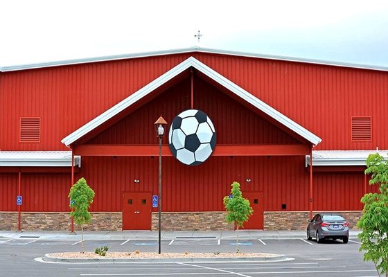 Q355B Premade Metal Buildings / Lightweight Metal Frame Structure With Unique Canopy