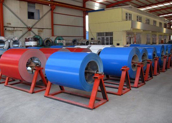 High Intensity PPGI Steel Coil , Industrial Roofing Sheets Top Coating 14 - 25 Micron