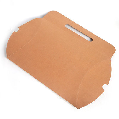 Kraft pillow box with die cut handle plain without printing supplier