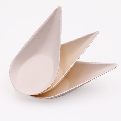 Degradable spoon shape sugarcane cake tray dish disposable bagasse paper fruit tray food plate supplier