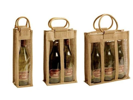 Burlap wine tote