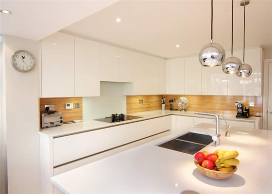 Modern Kitchen Pure White Quartz Stone Slabs For Kitchen Countertops / Island Tops
